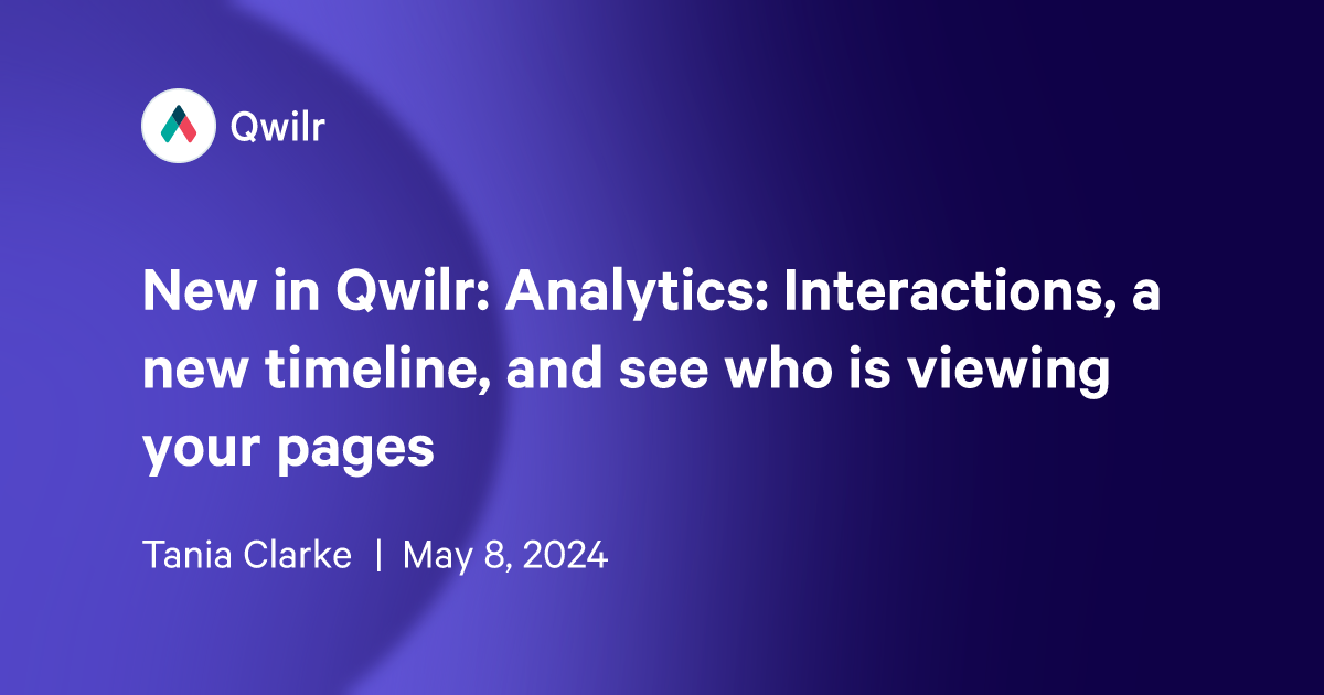 New in Qwilr: Analytics: Interactions, a new timeline, and see who is viewing your pages